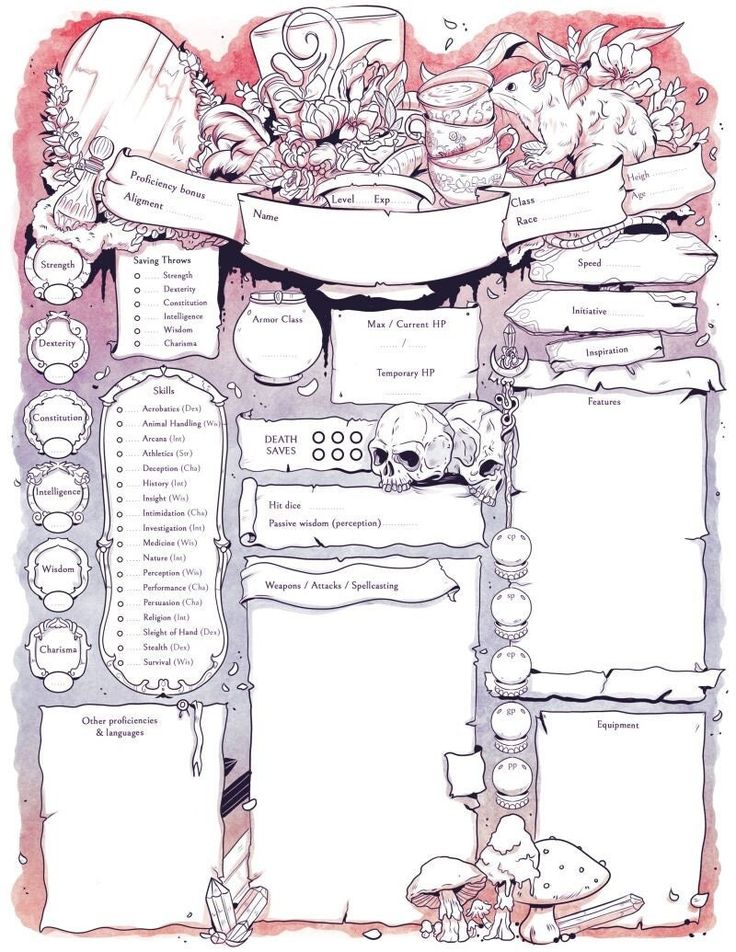 Dd Character Sheets Mirrors Printable Dnd Character Sheets Feywild Karakterontwerp Cartoon